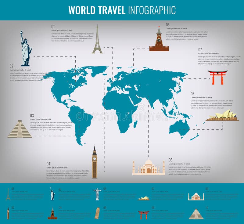 Infographic World Landmarks on Map. Vector Stock Vector - Illustration ...