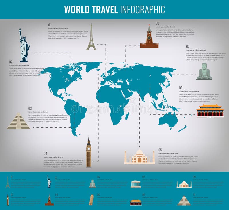 Infographic World Landmarks on Map. Vector Stock Vector - Illustration ...