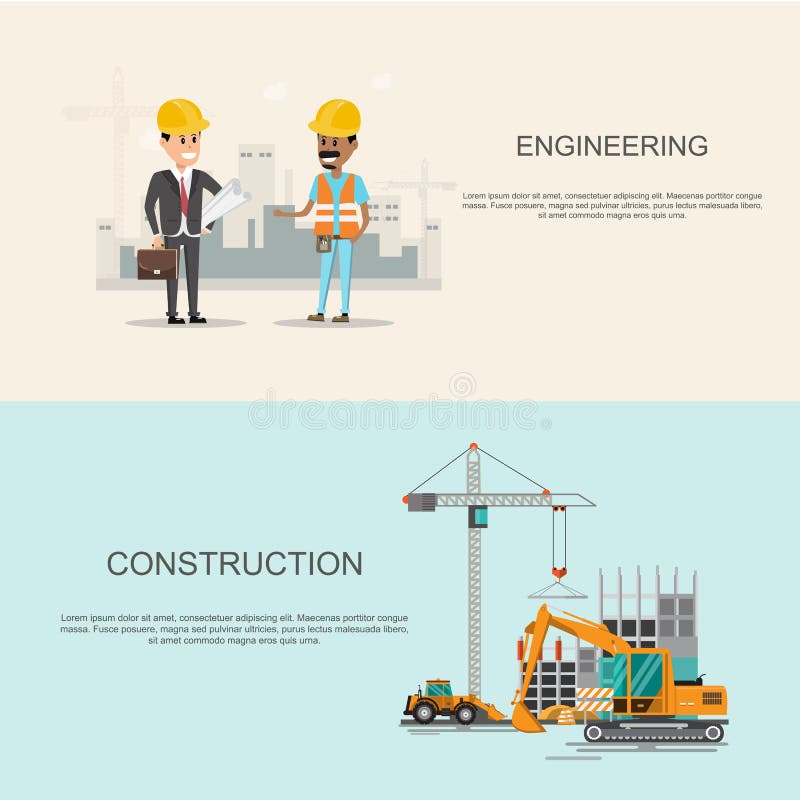 Infographics Building Site Work Process Under Construction with Stock ...