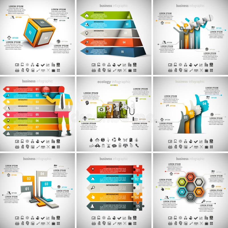 9 in 1 Infographics Bundle stock vector. Illustration of infographic ...