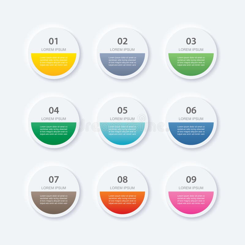 Infographics Circle Button with 9 Data Template. Vector Illustration ...