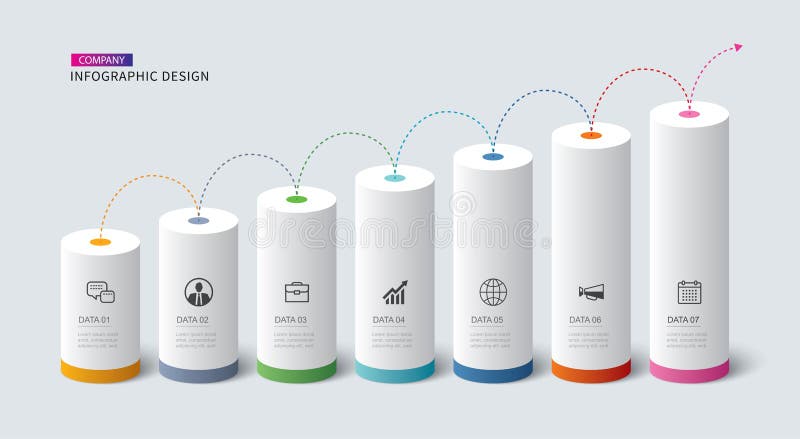 Infographics Cylinder Timeline with 7 Number Data Template. Vector ...