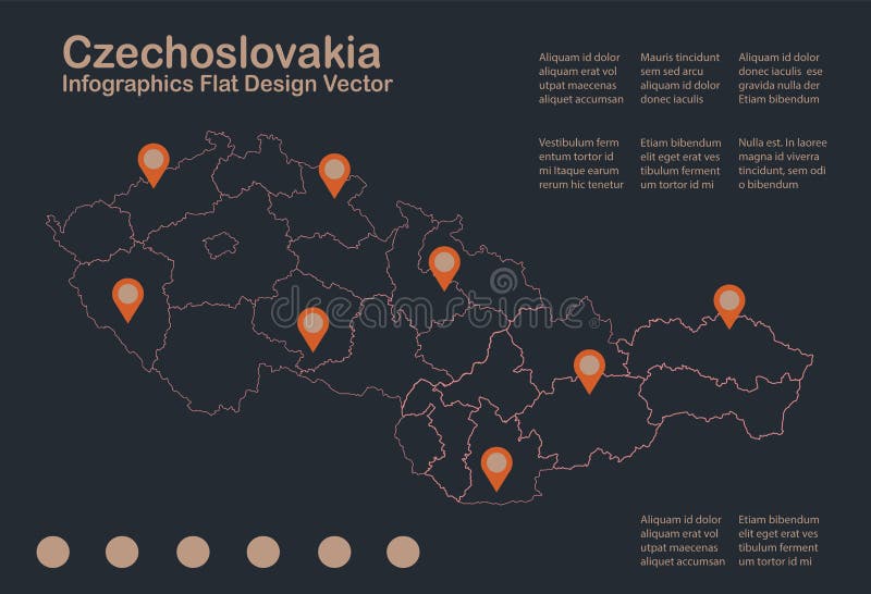 Infographics Czechoslovakia Map Outline, Flat Design, Color Blue Orange ...
