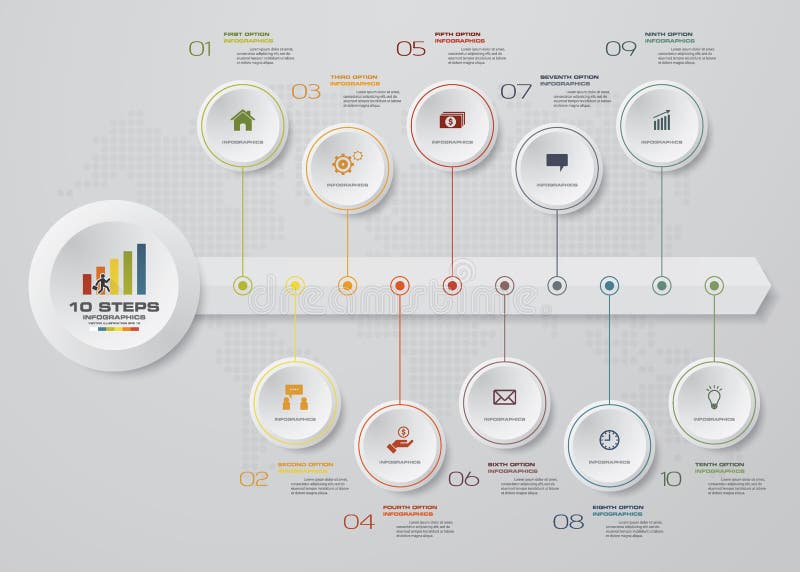 Infographics Design with 10 Steps Timeline Chart. EPS 10. Stock Vector ...