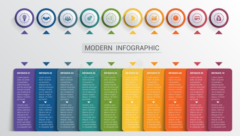 Infographics Design Template, Color Buttons and 10 Plates Shapes Stock ...