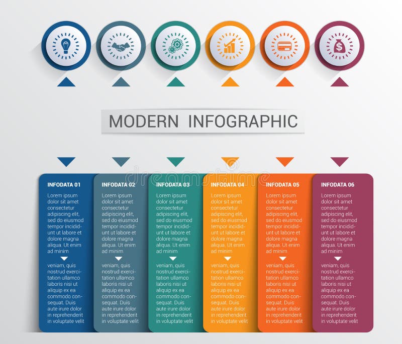 Infographics Design Template, Color Buttons and 6 Plates Shapes Stock ...