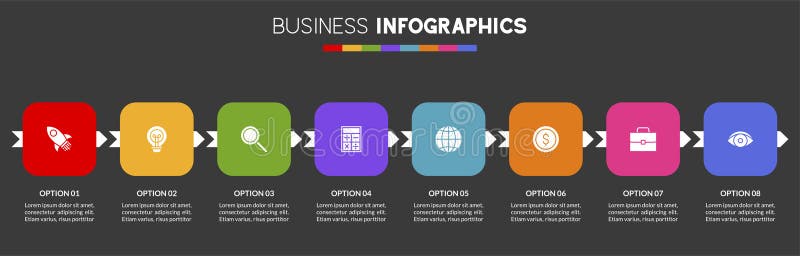 Infographics Design Template and Icons with 8 Options or 8 Steps Stock ...