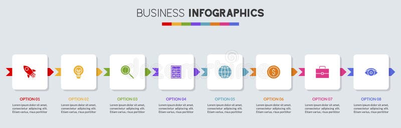 Infographics Design Template and Icons with 8 Options or 8 Steps Stock ...