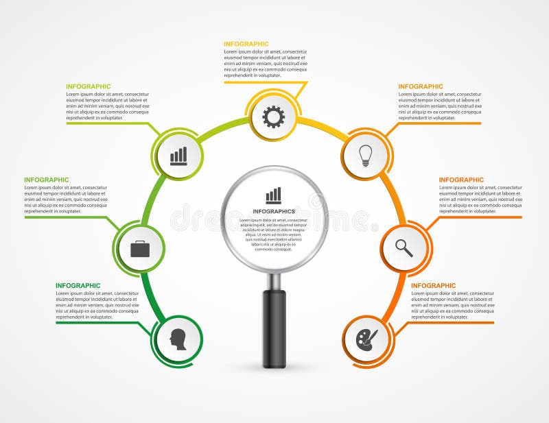 Infographics Design Template with Magnifier. Chart Stock Vector ...