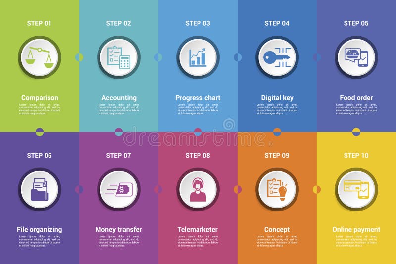 Infographics with Digital Service Theme Icons, 10 Steps. Such As ...