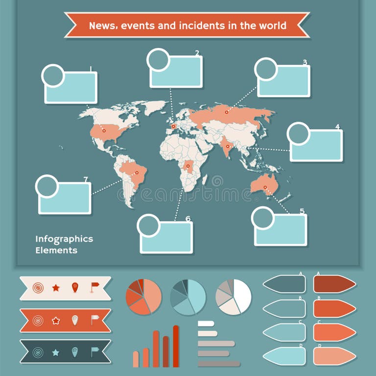Infographics Elements with Map of the World Stock Vector - Illustration ...