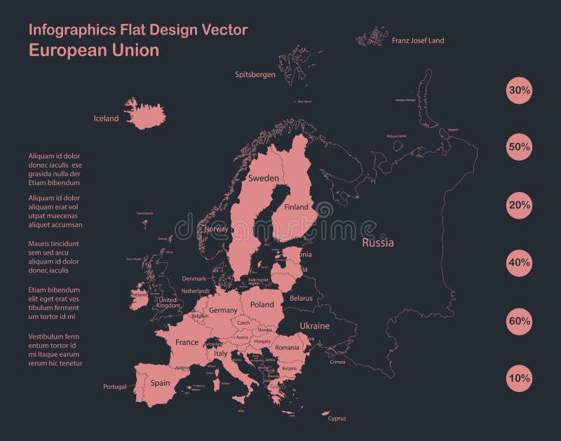 Infographics Europe Union Map Outline, Flat Design, Stock Vector ...