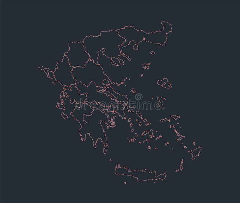 Infographics Greece Map Outline, Flat Design, Color Blue Orange Blank ...