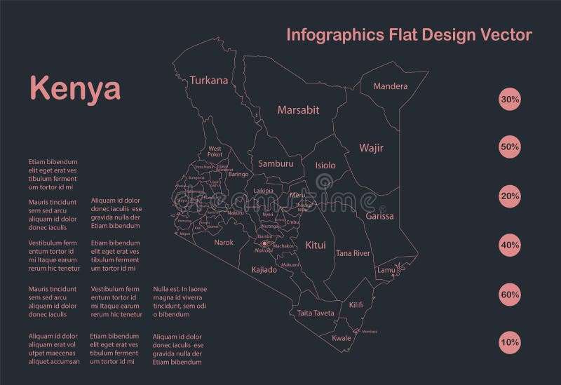 Infographics Kenya Map Outline, Flat Design, Color Blue Stock Vector ...