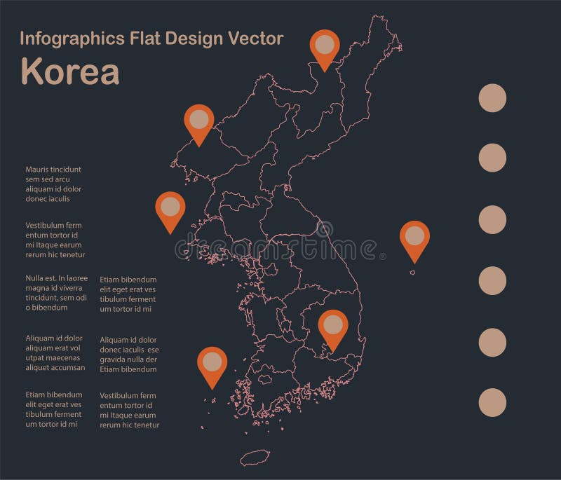Infographics Korea Map Outline, Flat Design, Color Blue Orange Stock ...
