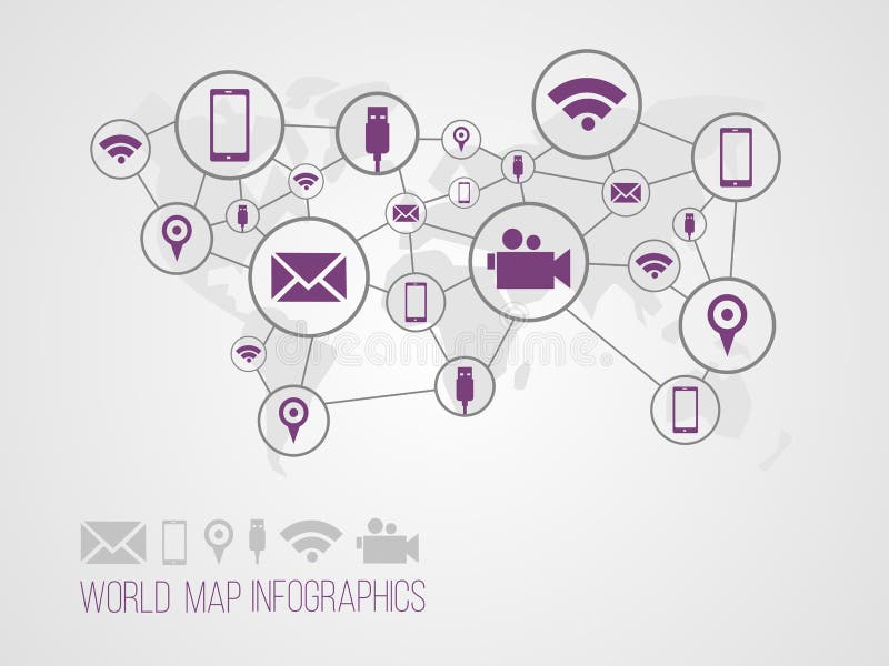 Infographics Map with Symbols Stock Vector - Illustration of globe ...