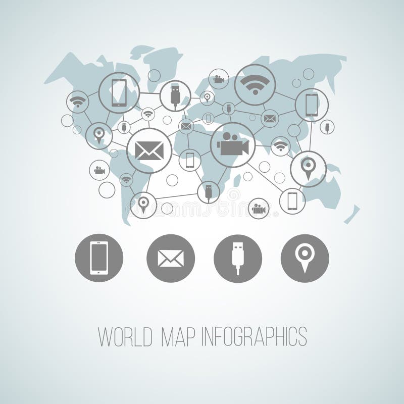 Infographics Map with Symbols Stock Vector - Illustration of globe ...