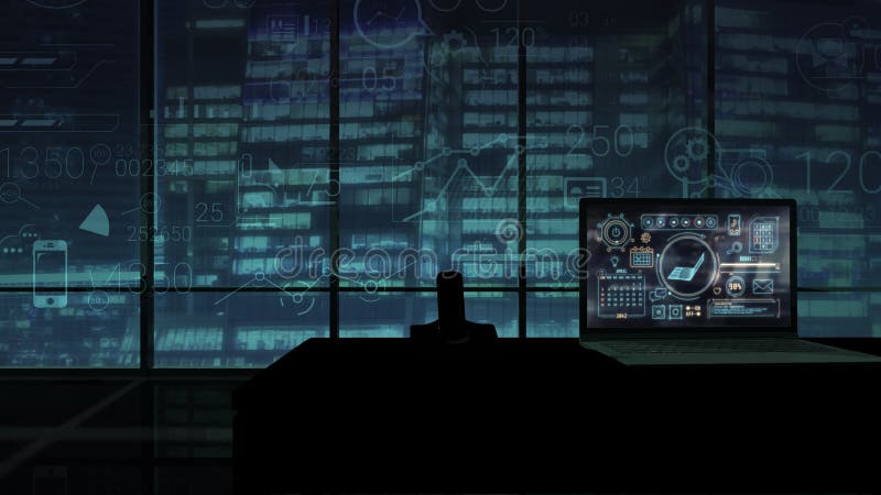 Infographics about Network Communication on Laptop Screen. 3D Render ...