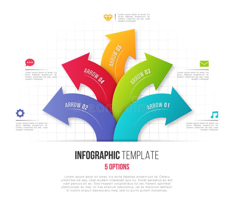 Infographics with 5 Option Branching Circular Arrows. Vector Tem Stock ...