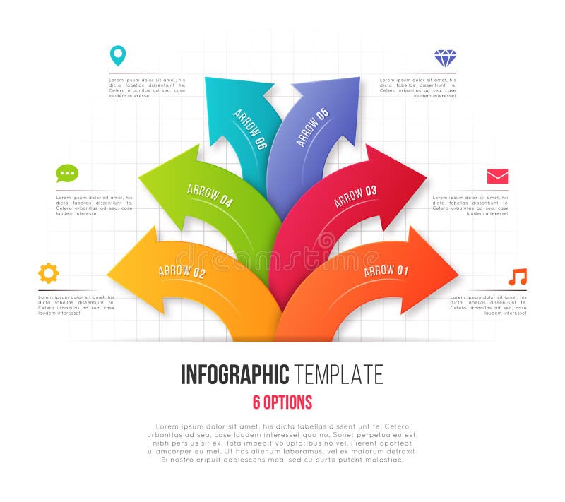 Infographics with 6 Option Branching Circular Arrows. Vector Tem Stock ...