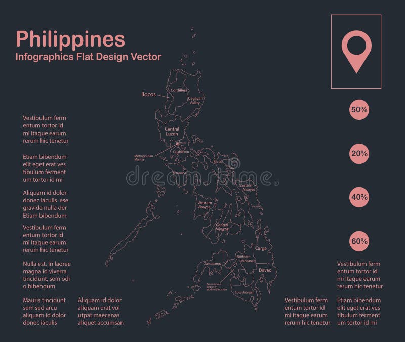 Infographics Philippines Map Outline, Flat Design, Color Blue Stock ...