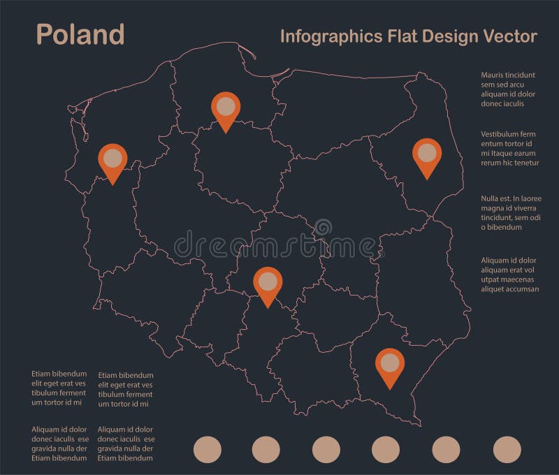 Infographics Poland Map Outline, Flat Design, Color Blue Orange Stock ...