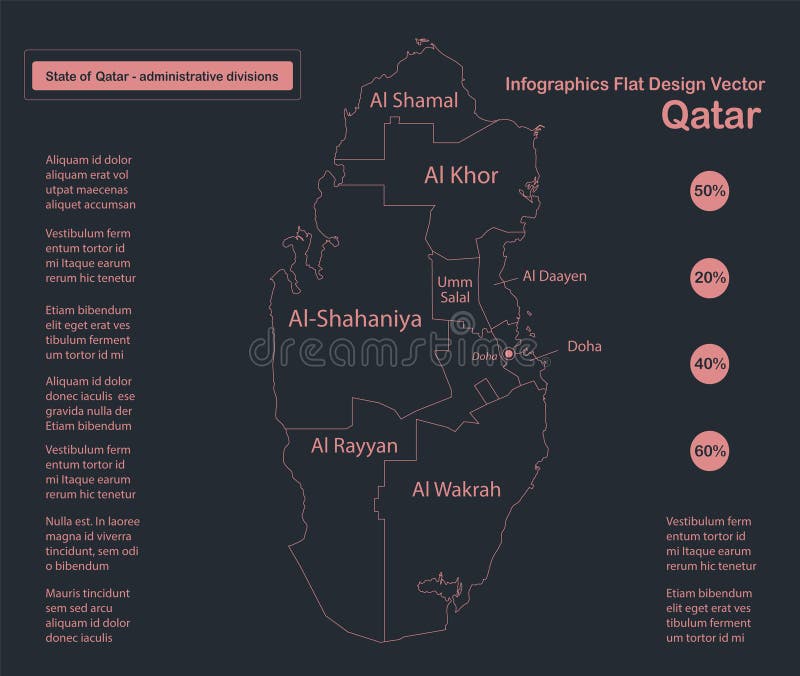 Infographics Qatar Map Outline, Flat Design, Color Blue Stock Vector ...