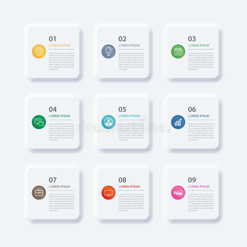 Infographics Rectangle Paper Index with 9 Data Template. Vector Illustration Abstract Background ...