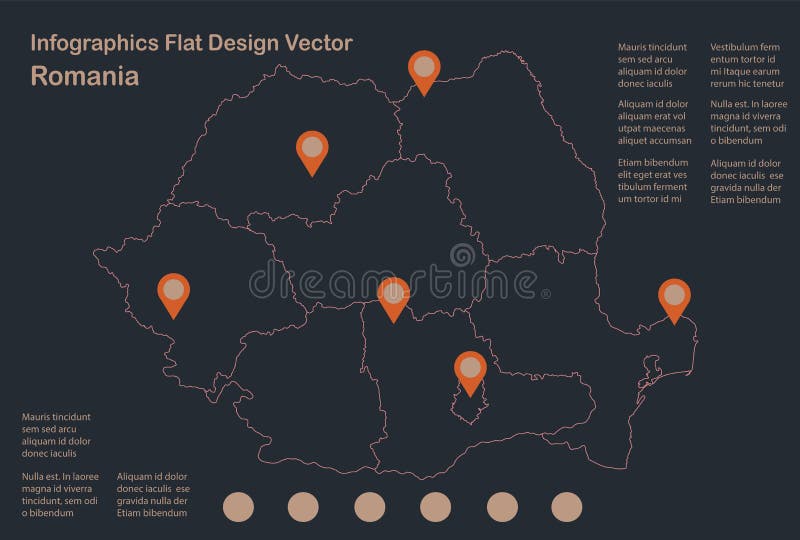 Infographics Romania Map Outline, Flat Design, Color Blue Orange Stock ...