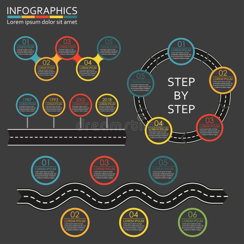 Infographics Set. Road in Shape of Arrow with Steps, Options or Levels ...