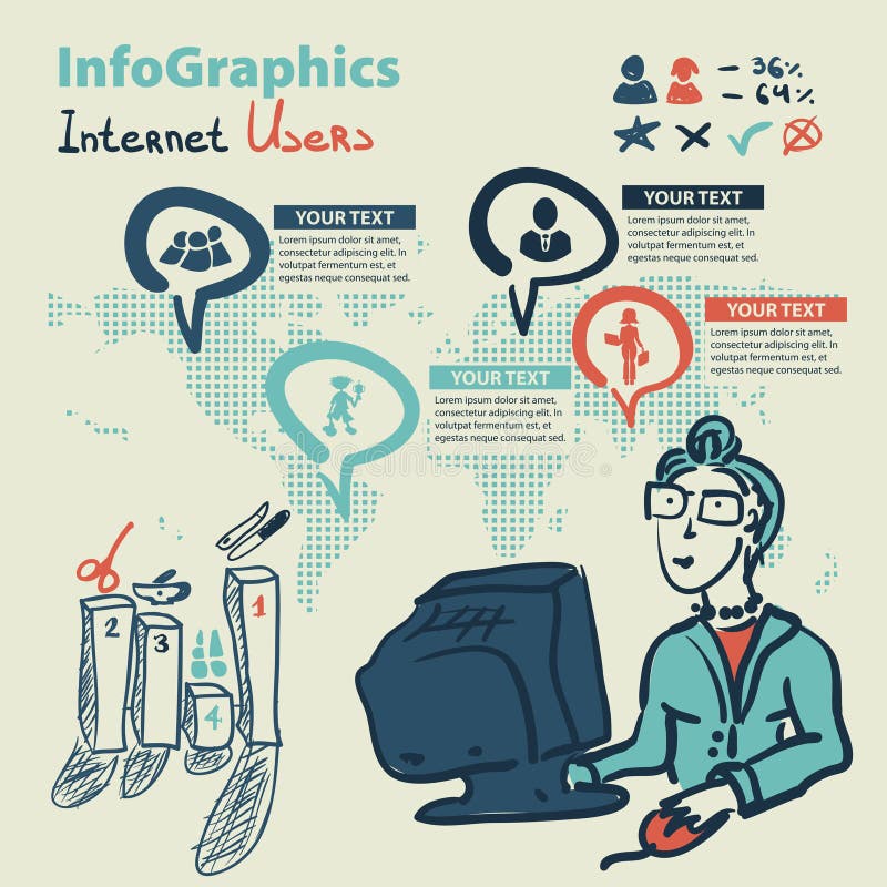 Infographics Set in the Style of a Sketch of the Global Internet Stock ...