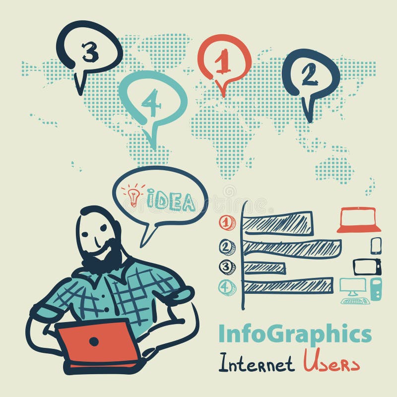 Infographics Set in the Style of a Sketch of the Global Internet Stock ...