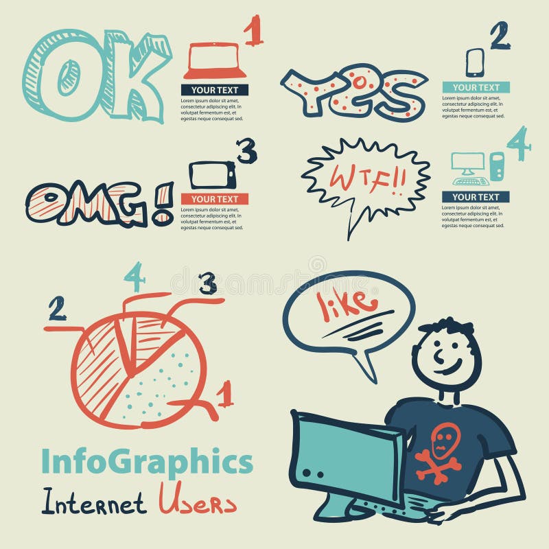 Infographics Set in the Style of a Sketch of the Global Internet Stock ...