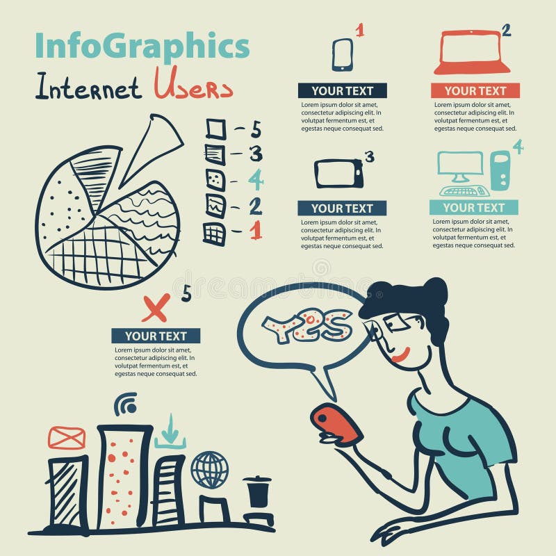 Infographics Set in the Style of a Sketch of the Global Internet Stock ...