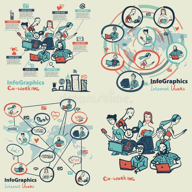 Infographics Set in the Style of a Sketch of the Global Internet Stock ...