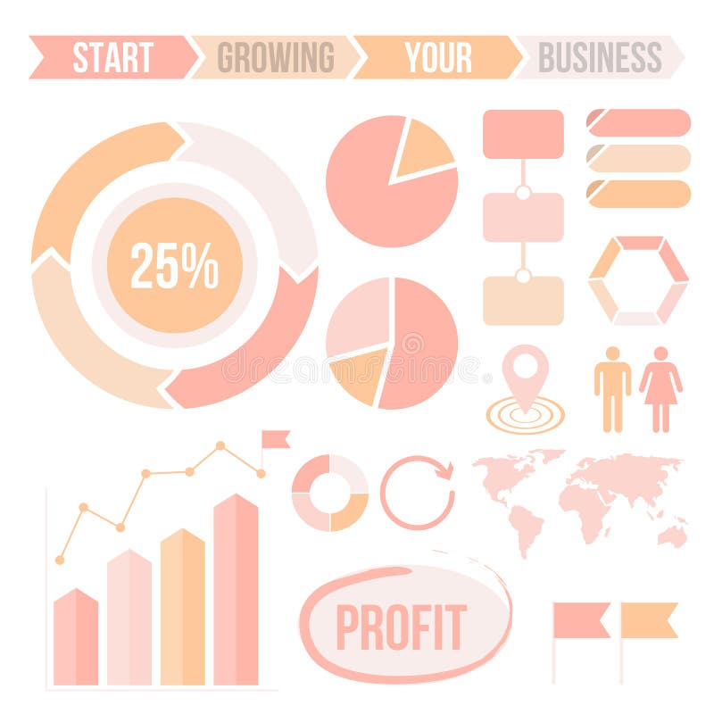 Infographics Elements Set in Pastel Colors. Vector Illustration Stock ...