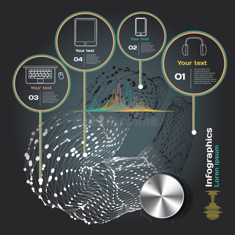 Infographics with Sound Waves on a Dark Background Stock Vector ...