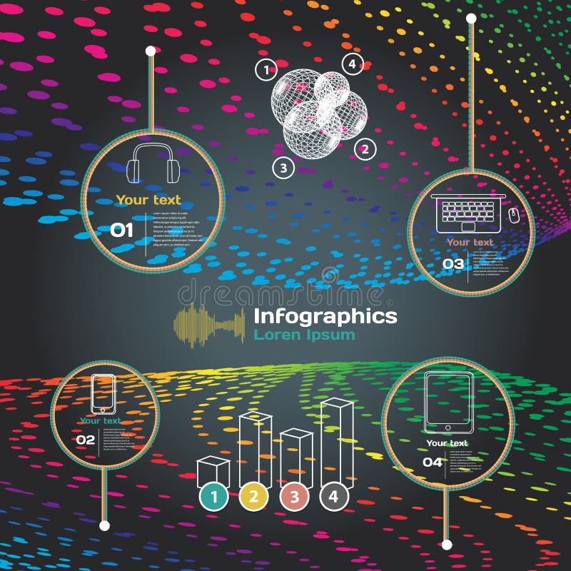 Set of Infographics with Sound Waves on Dark Background Stock Vector ...