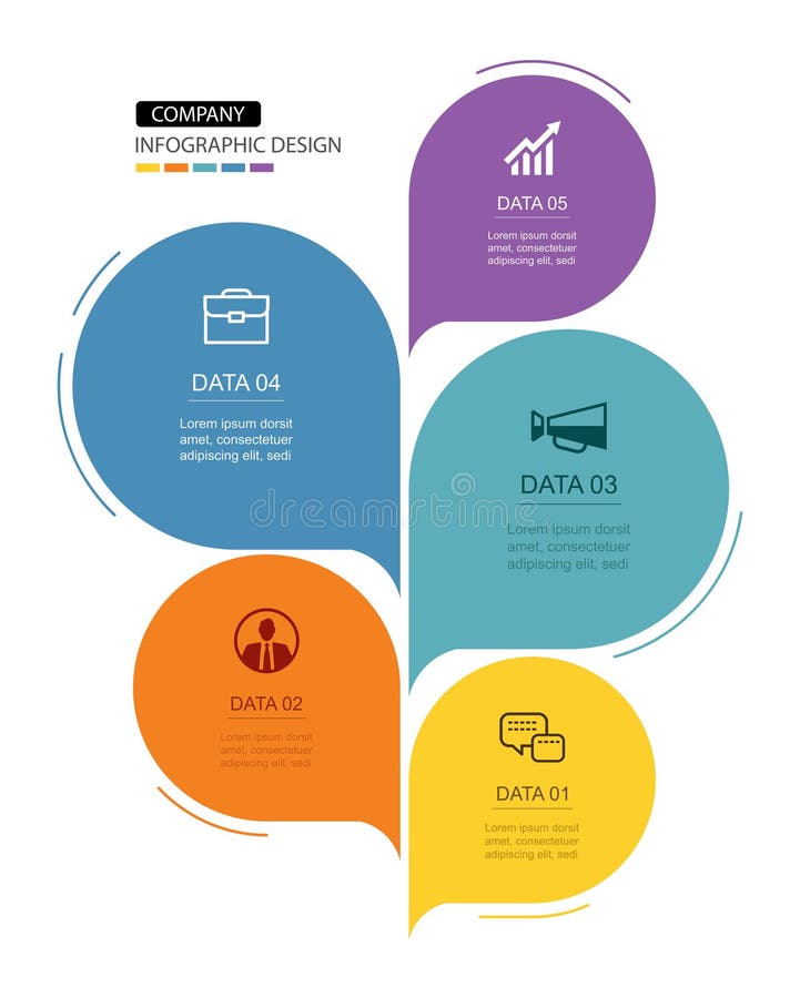 Infographics Speech Bubbles Timeline with 5 Number Data Template ...
