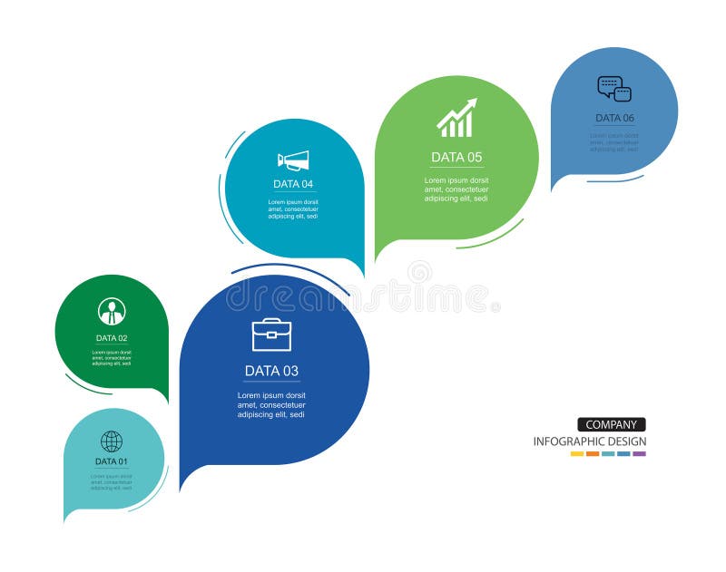 Infographics Speech Bubbles Timeline with 6 Number Data Template ...