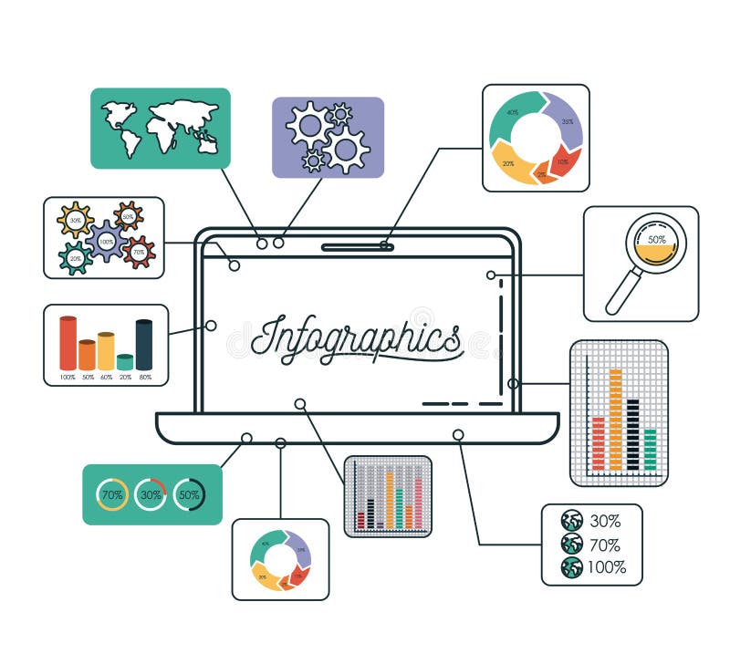 Infographics and Statistics with Laptop Computer Stock Vector ...