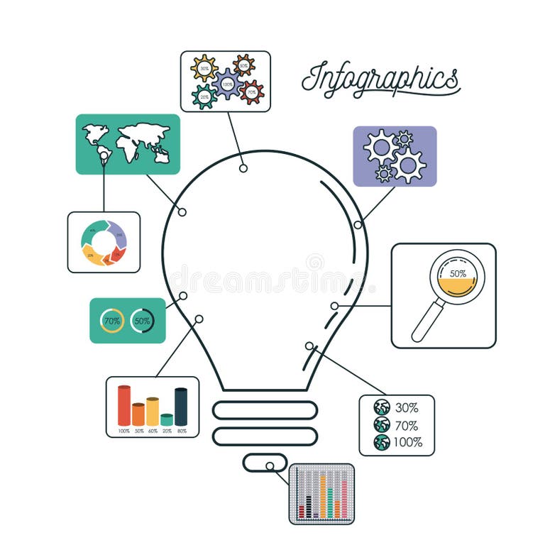 Infographics and Statistics with Light Bulb Stock Vector - Illustration ...