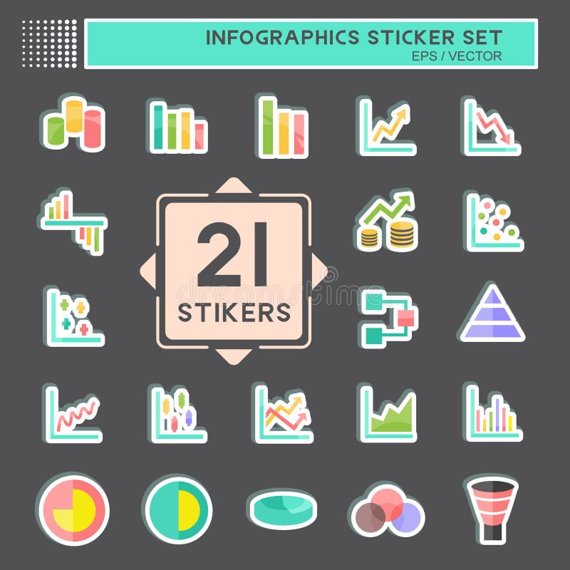Infographics Sticker Set in Trendy Isolated on Black Background Stock ...