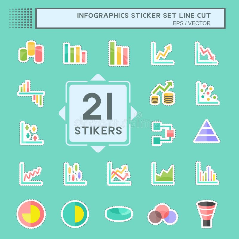 Infographics Sticker Set in Trendy Line Cut Isolated on Blue Background ...