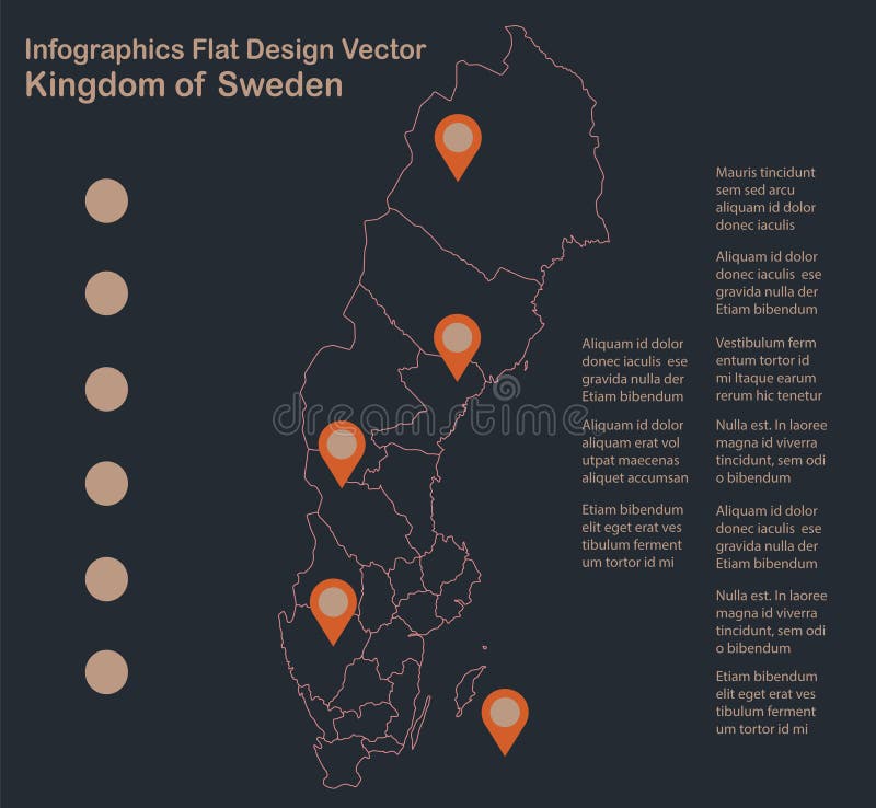 Infographics Sweden Map Outline, Flat Design, Color Blue Orange Stock ...