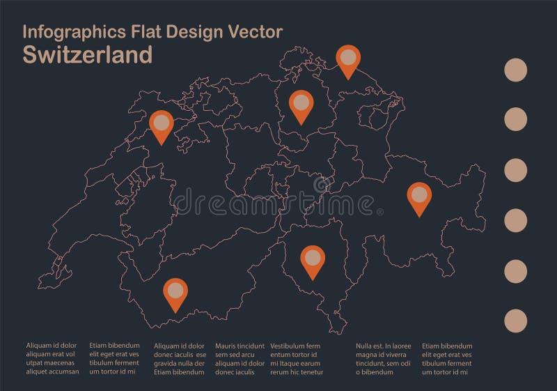 Infographics Switzerland Map Outline Flat Design Color Blue Orange ...