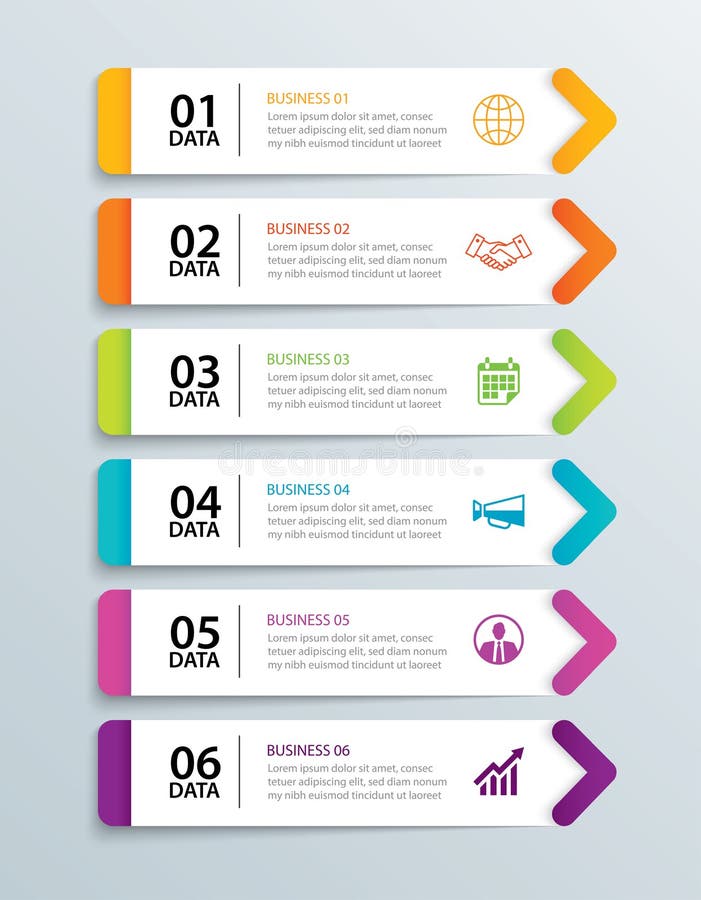 Infographics Tab in Horizontal Paper Arrow with 6 Data Template. Vector ...