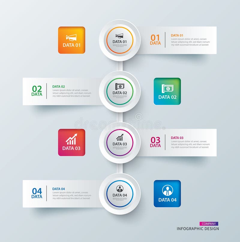 Infographics Tab in Horizontal Paper Index with 4 Data Template. Stock ...