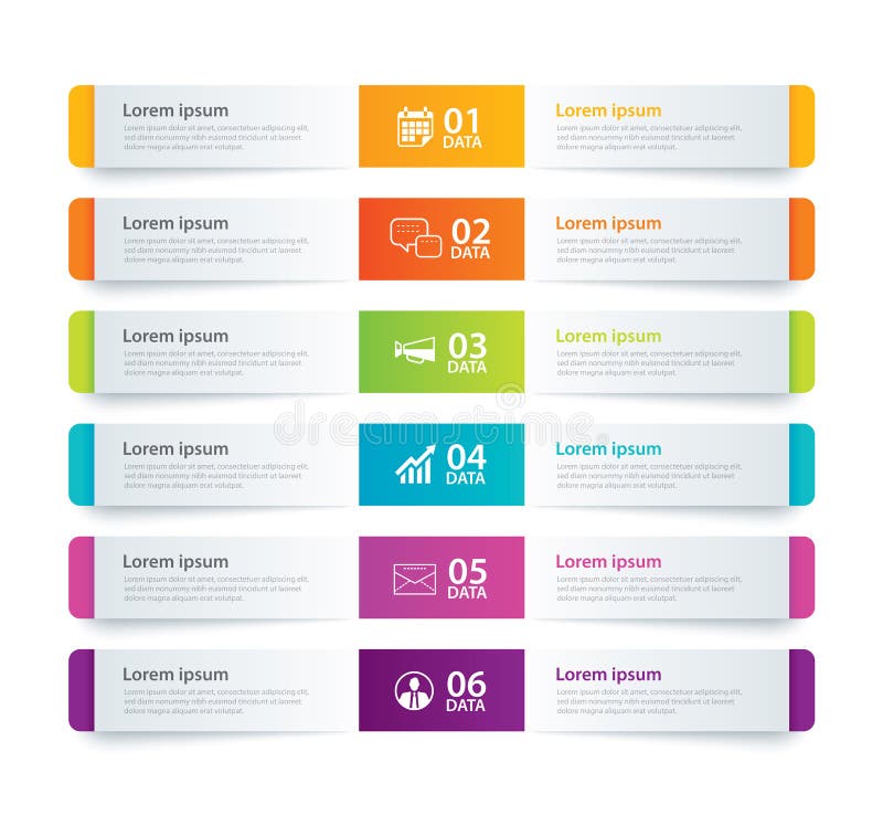 Infographics Tab in Horizontal Paper Index with 6 Data Template. Vector ...