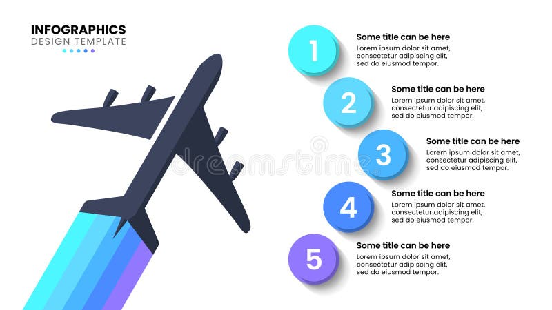 Infographics Template. Airplane with 5 Circles and Numbers Stock ...